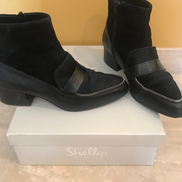 Shellys London | Shoes | Shellys London Black Leather Suede Zipper ...